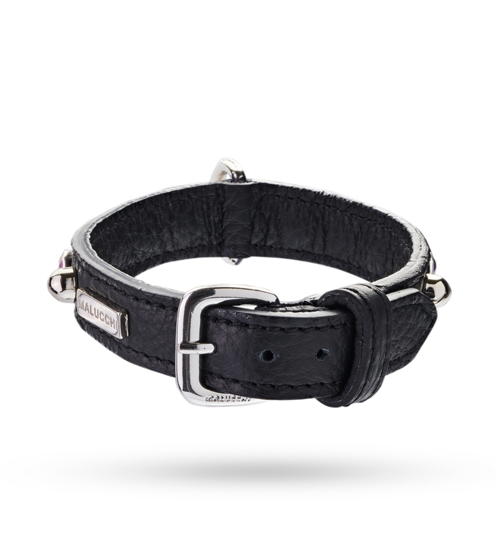BULLET dog collar 2 cm, leather, waxed and brushed edges, palladium ...